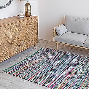 HOMEMONDE Multicolor Handwoven Chindi Rug 4x6 feet Braided Boho Living Room Rag Rugs Soft Handmade 100% Recycled Fabric Bohemian Carpet