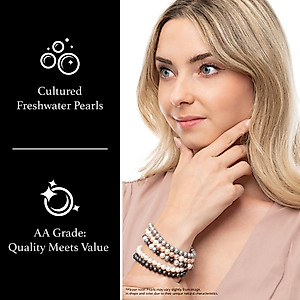 SPLENDID PEARLS Set Of 5 Genuine Freshwater Cultured 7mm Multicolored Pearl Stretch Bracelets 7.5"