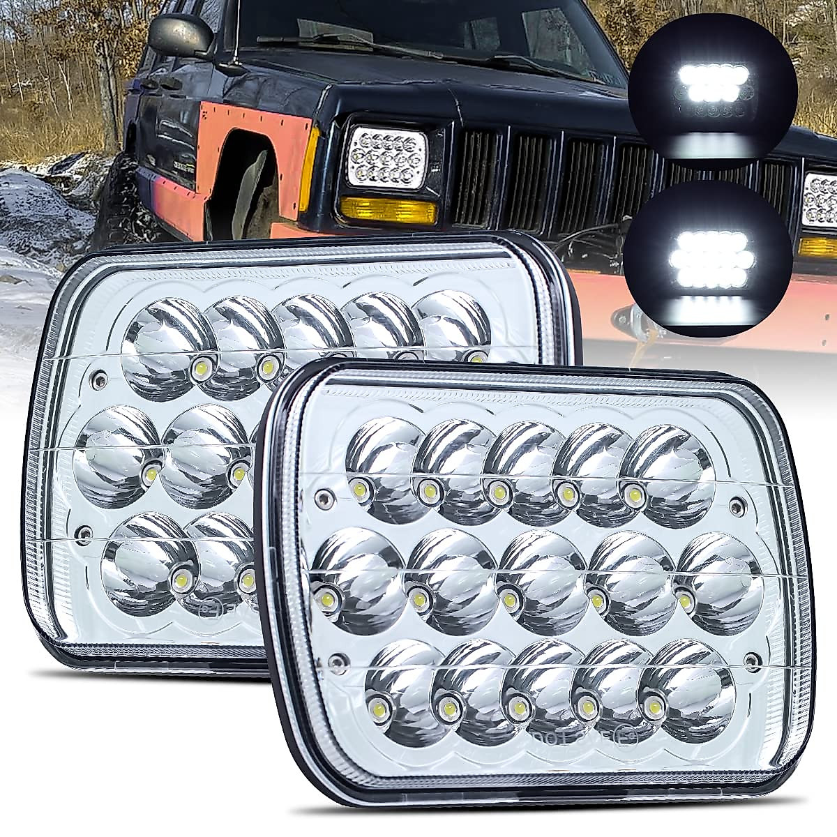 BAOLICY 5x7 H6054 LED Headlights DOT Approved 7x6 Hi/Low Sealed Beam H5054 H6052 6053 Rectangular Head Lights 2PCS 45W for xj yj Chevy S10 Blazer Ford Probe Off-Road Truck VAN SUV
