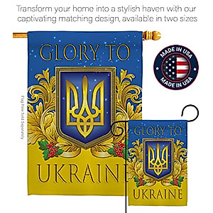 Ukraine Flag Glory to Ukraine Garden Flag Set Wood Dowel Support Cause Stand with Ukrainian House Decoration Banner Small Yard Gift Double-Sided, Made in USA