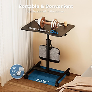 JYLH JOYSEEKER Mobile Standing Desk, 28 inch Height Adjustable Rolling Laptop Desk, Pneumatic Sit Stand Desk with Lockable Wheels, Portable Desk Workstation for Home Office, White