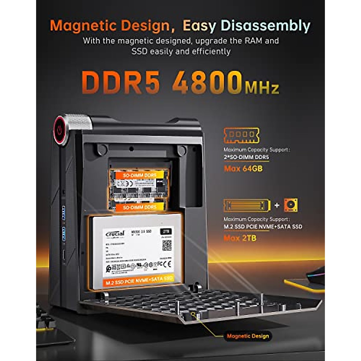 KAMRUI Ryzen Mini PC Gaming,32GB DDR5 Dual Channel 512GB SSD Mini Computer Tower with AMD Ryzen 7 7735HS, Small Desktop Computers Support 4K Triple Screen,RGB Lights,WiFi6,BT5.2,Type C,Windows 11 Pro