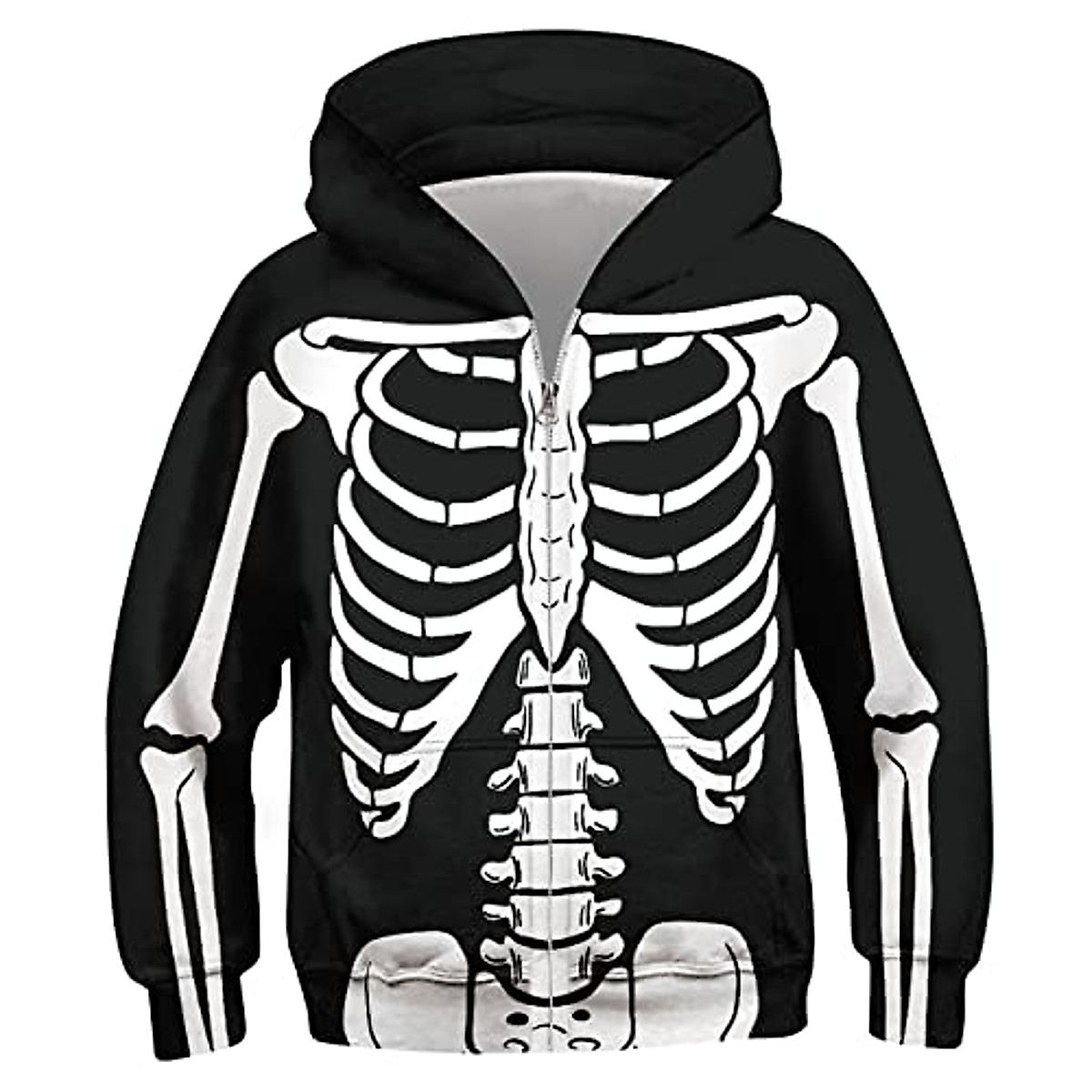 uideazone 12-14 Years Teenage Boys Zipper Hooded Sweatshirts Size 13t Trendy Halloween Skeleton Long Sleeve Zip Up Hoodies Autumn Hoody Coat Tops