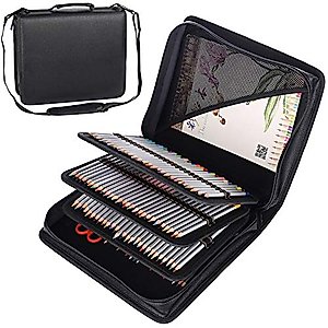 Shulaner 180 Slots PU Leather Colored Pencil Case Organizer Large Capacity Carrying Bag for Prismacolor Watercolor Pencils, Crayola Colored Pencils, Marco Pens, Gel Pens (Black, 180)