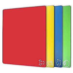 Fotouzy Plastic Cutting Board Flexible Mats With Food Icons, Set of 4, BPA-Free, Non-Porous, Upgrade 100% Anti-skid back, Dishwasher Safe, Rainbow Colors
