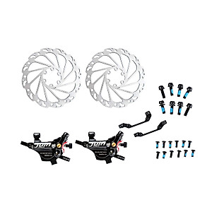Juin Tech M1 Cable Actuated Hydraulic Bicycle Bike Disc Brake Caliper Set Extra Powerful Hybrid Brake for Road/Mountain/Cyclocross/Gravel/E-Bike/Folding Bike etc. use (Black)
