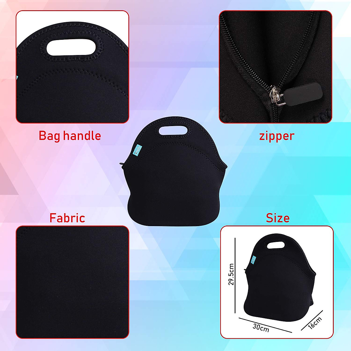 Lunch Tote, OFEILY Lunch boxes Lunch bags with Fine Neoprene Material Waterproof Picnic Lunch Bag Mom Bag (Black)