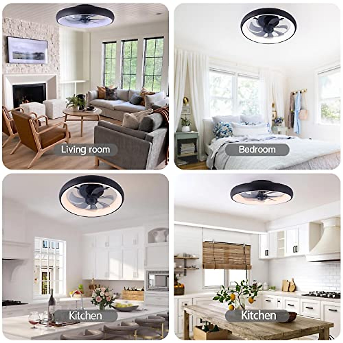 Femony Ceiling Fans with Light,20" Dimmable Modern Ceiling Fans with Lights and Remote,3 Light Color Change/6-Speed/Timing Setting,Flush Mount Ceiling Fan for Bedroom,Matte Black Finish