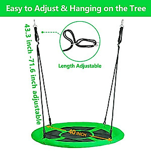 SUPER DEAL 40 Inch Green Saucer Tree Swing Set for Kids Adults 800lb Weight Capacity Waterproof Flying Swing Seat Textilene Fabric with Adjustable Hanging Ropes for Outdoor Playground, Backyard