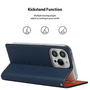 Ｈａｖａｙａ for iPhone 15 Pro Max leather case iPhone 15 Pro Max wallet case with Card Holder Flip Folio Genuine Leather cover with credit card slots for men and women-Deep blue Phone Case