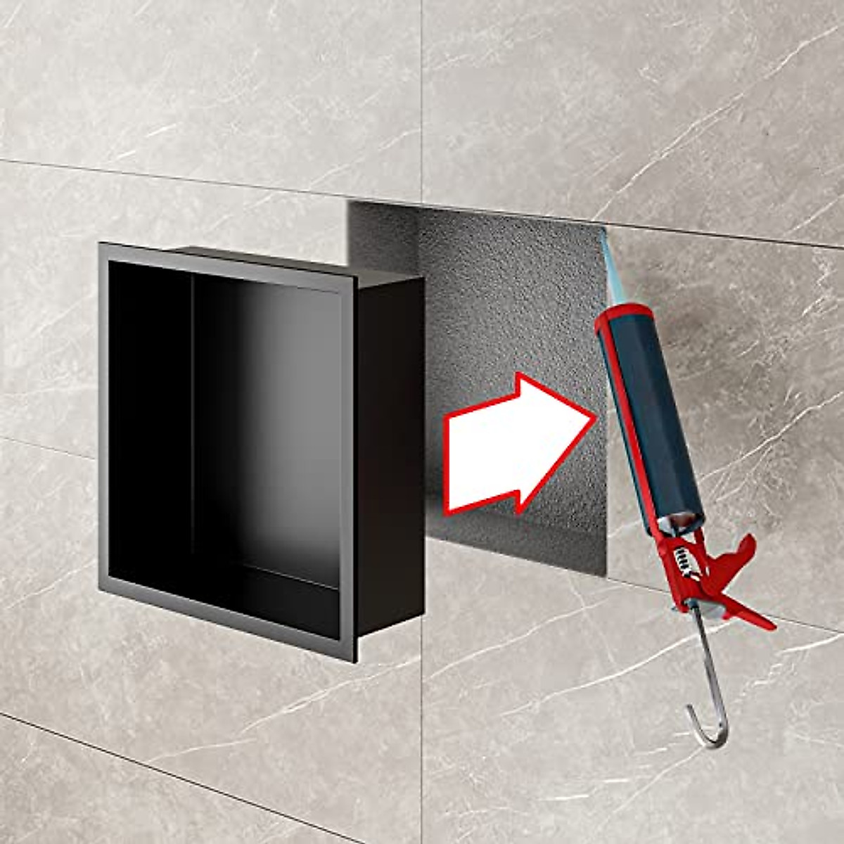 NICHEXIN Bathroom Hardware 12 Shower Niche Bathroom Shelves Shower Niche Stainless Steel Niche for Shower 12 x 12inch Tilted 91-Degree Angle Easy Cleaning(Matte Black)…