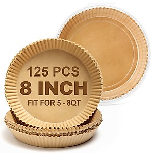 PPUU Air Fryer Liners Disposable, 125 Pcs Air Fryer Parchment Paper Compatible with Ninja AF101/AF150/AF161 Air Fryer Oil-Resistant, Resistant to 450°F, Clean in One Second, 8 inch