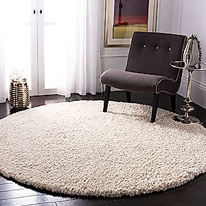 SAFAVIEH Fontana Shag Collection 4' Round Cream FNT800B Solid Non-Shedding Living Room Bedroom Dining Room Entryway Plush 2-inch Thick Area Rug