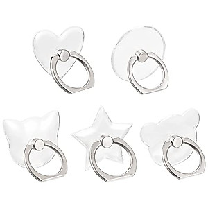 uxcell Transparent Phone Ring Holders, Clear Finger Grip Stand for Phone, Case, Tablet, Set of 5 Shapes(Heart, Cat, Bear, Round, Star)