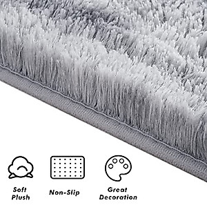 Softlife Fluffy Rug for Living Room, 5x8 Feet Plush Area Rug for Bedroom, Tie-Dyed Grey Furry Shag Rug for Aesthetic Christmas Room Decor, Soft Modern Fuzzy Faux Fur Carpet for Kids Nursery Room Dorm