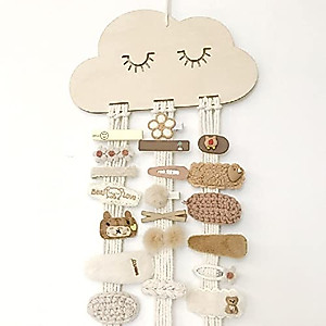 Hair Bow Holder Hand-Woven Hair Accessories Organizer, Girls Clips Organizer, Clouds Children Hairpin Storage Belt, Bow white 7x23.6inch TT002-R1 0