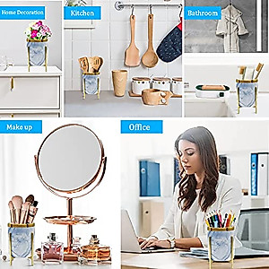 Rotating Marble Utensil Holder for Kitchen Countertop, Spoon Holder for Dining Table, Marble Ceramics with Durable Metal Frame 3.15 * 4.7 inch Blue and Gold 2 PCS