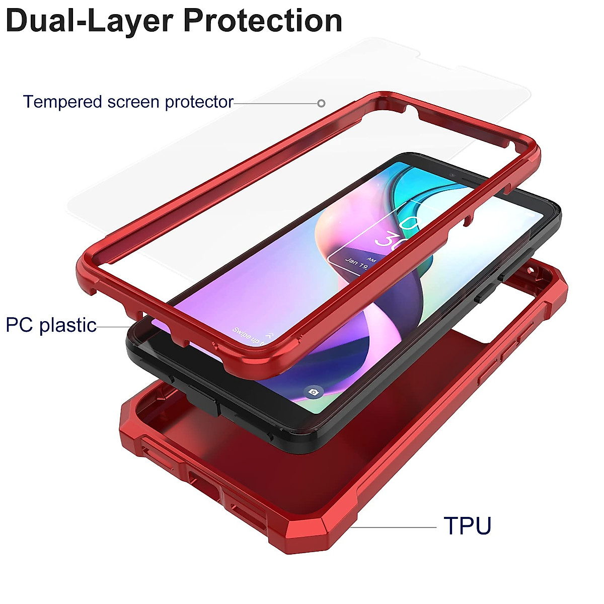 Ailiber Phone Case for TCL ION X/TCL ION V, TCL 40Z T607DL Case with Screen Protector, Dual Layer Structure Protection, Shockproof Corners TPU Bumper, Heavy Duty Protective Cover Case for TCL IONV-Red