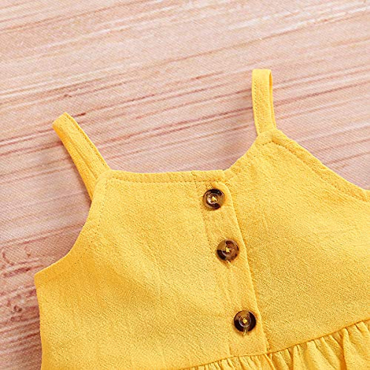 Kucnuzki Toddler Baby Girl Clothes Summer Outfits Ruffle Sleeveless Linen Shirt Kid Short Set for Girl (18-24 Months, Yellow+Black)