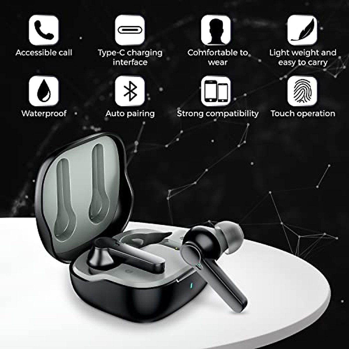 Roar ENC Buds H3 True Wireless Earbuds - in-Ear Bluetooth Headphones with Touch Controls, Bluetooth Earphones with Microphone,Waterproof Noise Canceling Ear Buds-Charging Case, Up to 18 Hours Playtime