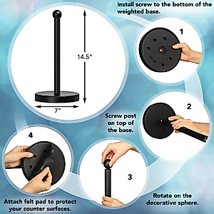 Modern Touch Accents Paper Towel Holder – Hand Towel Dispenser with Weighted Non-Slip Base for Kitchen, Countertop, Bathroom & Hotels - Easy One-Handed Tear Jumbo Paper Towel Roll Holder (Matte Black)