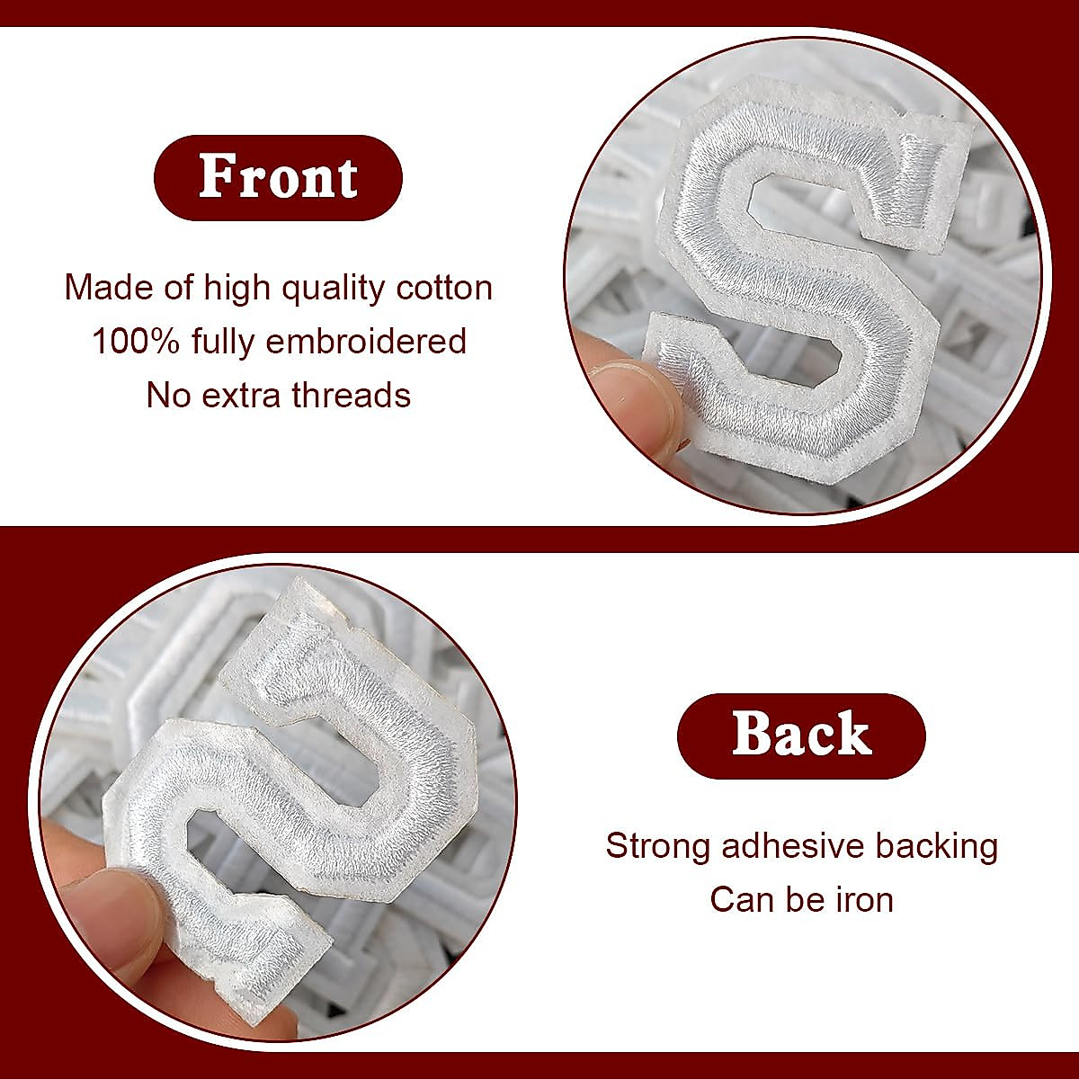 CXWLJL 52Pcs Iron on Letter Patches, Letters A-Z Embroidered Applique Patches for Clothes, Skirts, Hats, Socks, Jeans DIY Accessories - White