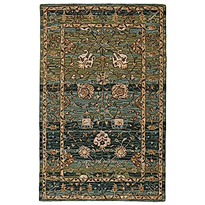 Jaipur Living Cardamom Collection 8' x 10' Large Area Rug with Floral Medallion Motif, Soft Hand-Tufted 100% Wool Vintage Rug for Bedrooms and Living Rooms, Green/Blue