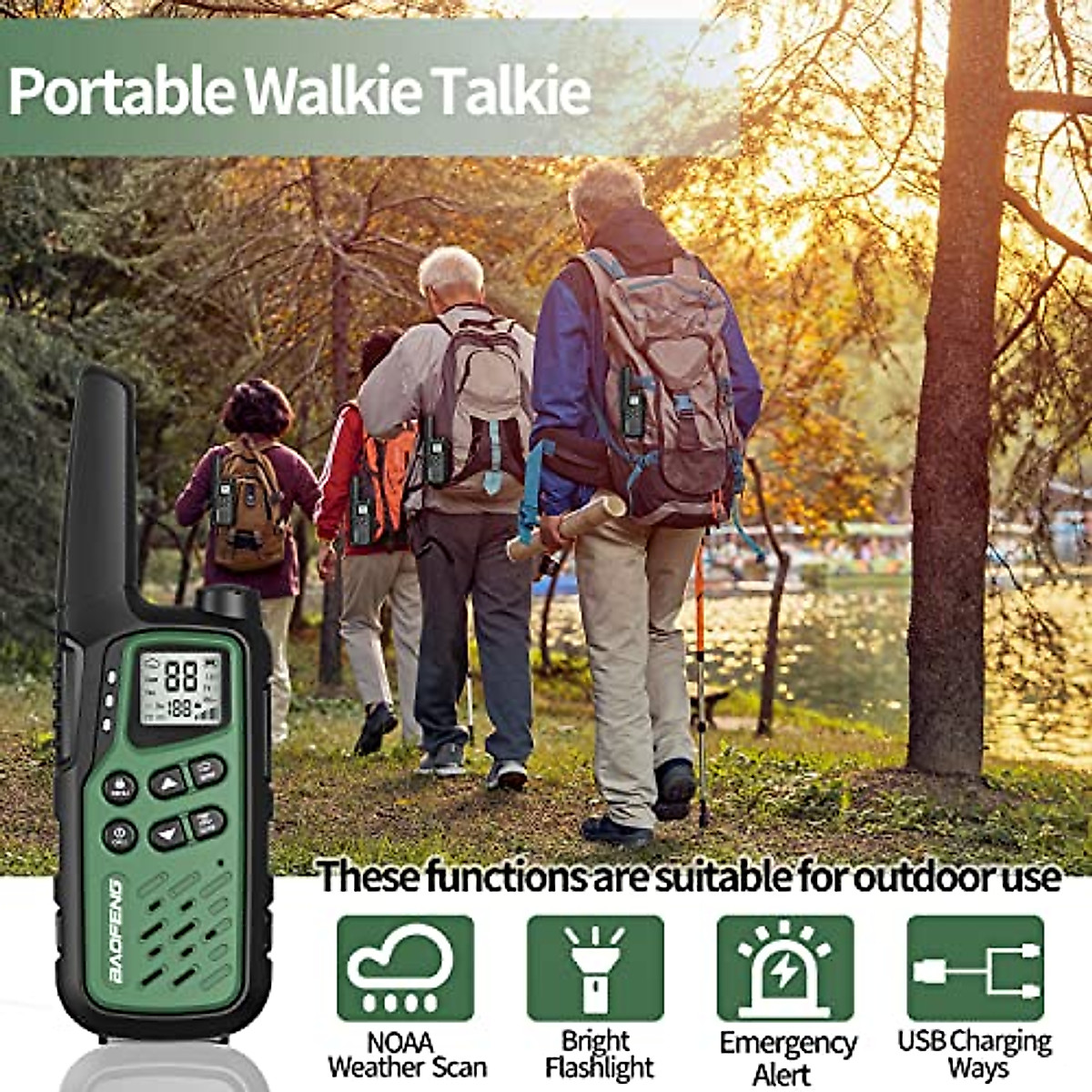 Baofeng MP25 Walkie Talkies Long Range for Adults 22 Channel FRS Walky Talky Rechargeable Handheld Two Way Radios with Flashlight(Not Include Battery)