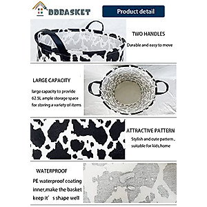 DDBASKET Cow Print Laundry Basket Baby Nursery Clothes Hamper Collapsible Toy Storage Bin Organizer with Handles for Kids,Boys and Girls Room Decor(Cow)