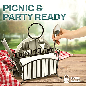 Home Intuition Picnic Caddy - Silverware Caddy Utensil Holder for Party - Plate and Utensil Caddy for Parties - Cutlery and Flatware Holder for Outdoor Table, Camping, BBQ, Countertop