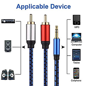 NC XQIN RCA to 3.5mm, 3.5mm to RCA Cable 20 ft RCA to Aux HiFi Sound 3.5mm to RCA Audio Cable Nylon Braided Aux to RCA Cord for Smartphones, MP3, Tablets, Speakers, HDTV