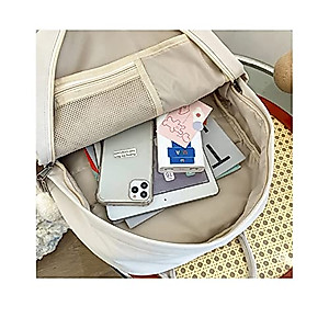 AONUOWE Preppy Backpack with Plushies Cute Backpack for Teen Girls Light Academia Bookbags Solid Aesthetic School Bag (Black)