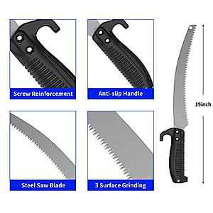 Karveden Pole Saw - 20 FT Telescoping Extension Pole Saws for Tree Trimming with 5FT-20FT Telescoping Pole, Anti-slip Handle, 19" 3X Detachable Saw for Tree Trimming, Camping, Manual Pruning Pole Saw