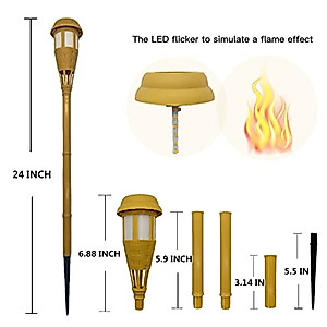 LINGYING 4 Pack Solar Torch Lamps,Outdoor Garden Lights，Simulated Bamboo Torch lamp for Ground Lawn Patio Yard,Solar Flame Torch Waterproof Warm White Solar Powered Garden Light