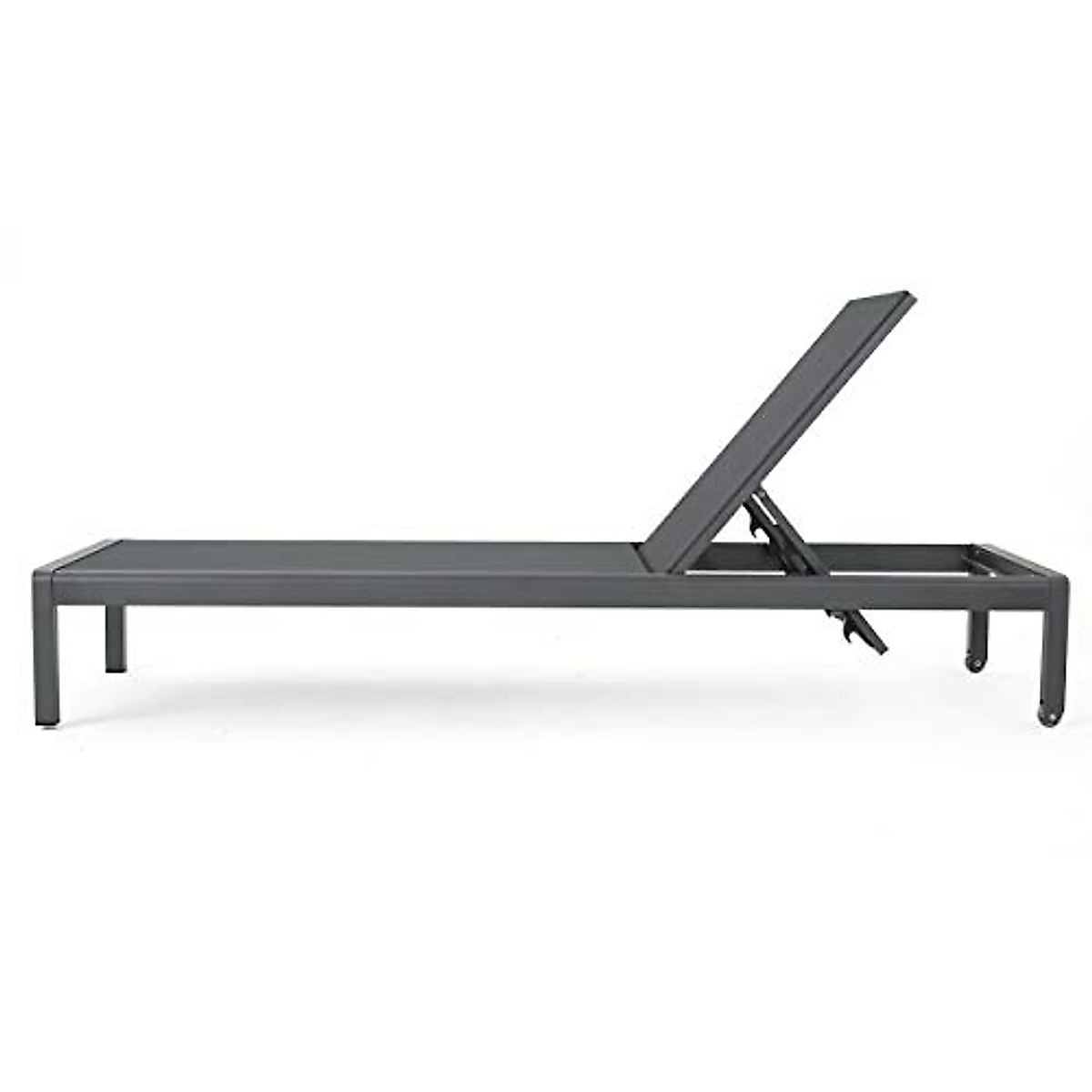 Christopher Knight Home Coral Bay Outdoor Aluminum Chaise Lounges with Mesh Seat, 4-Pcs Set, Grey / Dark Grey