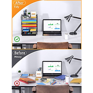 Elbourn Desk Organizer, 4-Tier Office Organization with Drawer, Desktop Paper Holder Letter Tray File Organizers and Accessories Office Supplies Desk Storage for Office School Home - Black