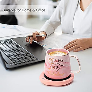Coffee Mug Warmer & Not A Day Mug Set, Electric Cup Warmer for Desk Office Home, Beverage Warmer with 2 Temperature Setting, 8-Hours Auto Shut Off, Best Birthday Gift Ideas for Women