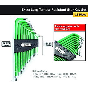 Titan 12715 Extra-Long Arm Tamper Resistant Star Key Set - 13 Piece , Green