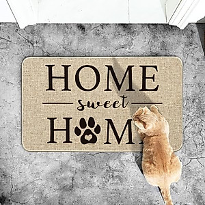 Artoid Mode Home Sweet Home Cute Dog Paw Footprints Plum Print Decorative Doormat, Pet Dog Cat Low-Profile Floor Mat Switch Mat for Indoor Outdoor 17 x 29 Inch