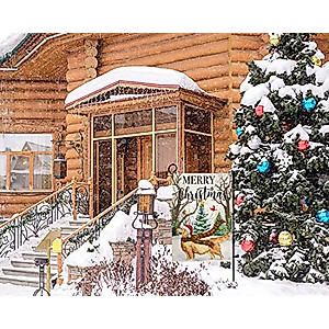 Christmas Dog Garden Flag 12x18 Vertical Double Sided Merry Christmas Trees Farmhouse Winter Holiday Outside Decorations Burlap Yard Flag BW217