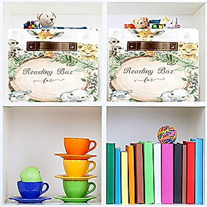 Safari Wild Animal Leaves Personalized Storage Basket ,Custom Storage Bins Cubes Organizer with Handle for Bedroom Wardrobe,Nursery,Basket 1 Pack