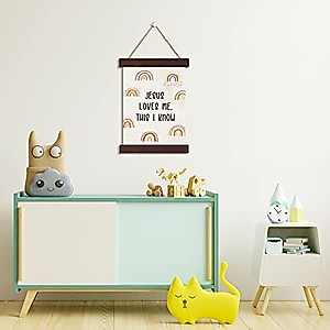 Boho Rainbow Nursery Wall Decor Baptism Gift for Girls Jesus Loves Me This I Know Christening Baby Hanging Canvas Wooden Dedication for Kids Baby Nursery Room, 10 x 13.4 Inches (Rustic Style)
