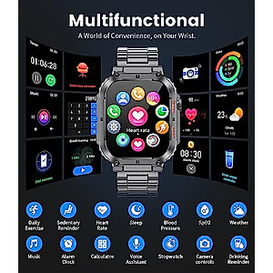 Smart Watch for Men Bluetooth Make Calls with 1.96in Big Screen 400mAh Long-Lasting Battery Message Reminder Voice Assistant IP68 Waterproof Rugged Sports Tracker Android iOS Stylish Men's Smartwatch