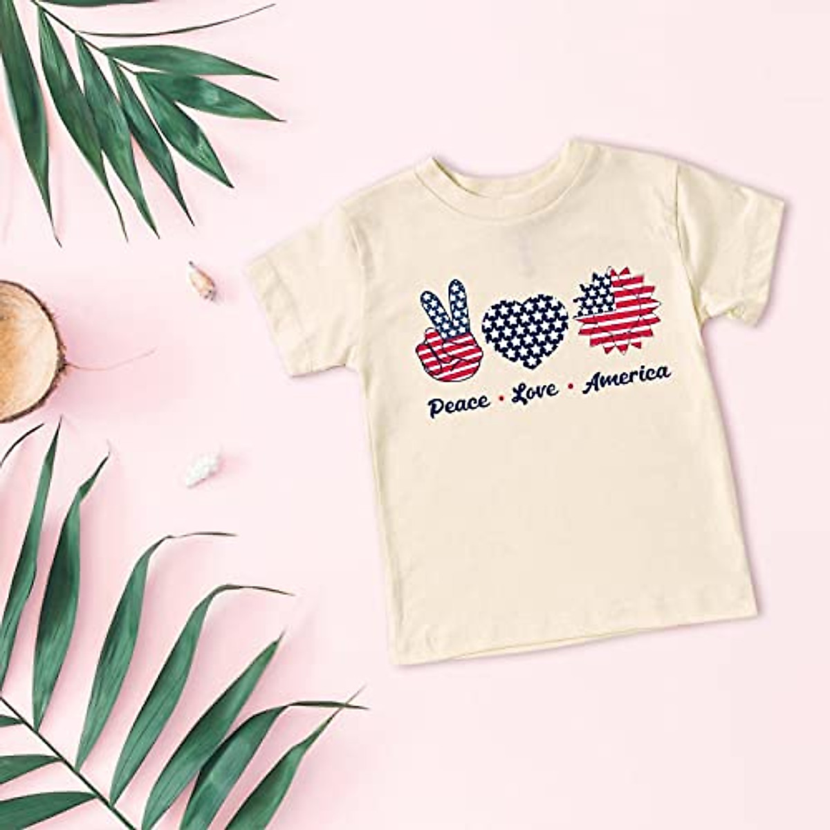 Boys and Girls Independence Day Peace Love America Print Short Sleeved T Shirt 3 to 14 Years Old Children Short T Shirt (Z, 9-10 Years)