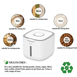 Benshukam Rice Storage Container, Food Container, Dry Food Storage, Pet Food Dispenser, 20 Lbs/ 320oz Large Storage Bin with Lid, for Grain Cereal Soybean Corn, Cat Food, Coffee, Flour (Grey)