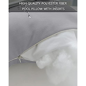 Recliner Head Pillow Ledge Loungers Chair Pillows with Insert Spring Cherry Blossom Grey White Gradient Lumbar Pillow with Adjustable Strap Outdoor Waterproof Patio Pillows for Beach Pool, 2 PCS