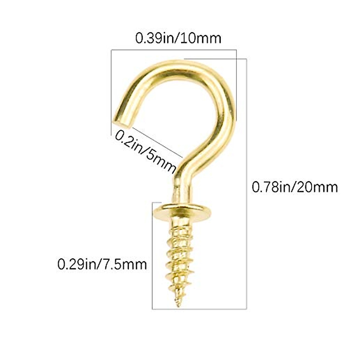 Mini Ceiling Screw Hooks, 200 Pieces 1/2 Inch Cup Hooks Screw-in Hooks for Hanging Plants Mug Arts Decorations，Gold