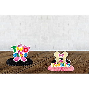 Cartoon Golden Pink Mouse Happy 2nd Birthday Honeycomb Centerpieces Oh Twodles Theme Decor for Boy Girl Princess High Chair 2nd Birthday Party Baby Shower Supplies Decorations Photo Booth Props Kit