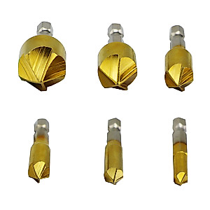 Countersink Drill Bit Set 6 Pcs 5 Flute Counter Sinker Drill Bits and 90 Degree Center Punch Tools HSS 1/4" Hex Shank for Wood Metal Quick Change 6-19mm (6)
