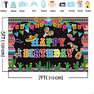AIBIIN Mexican Birthday Backdrop Mexican Fiesta Party Background Mexico Cinco De Mayo Carnival Party Decorations Supplies Studio Photo Props 7x5ft